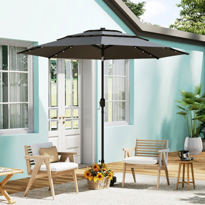 3-Tier 3M No Base Tilting Parasol with Solar Lights with Crank Handle ...