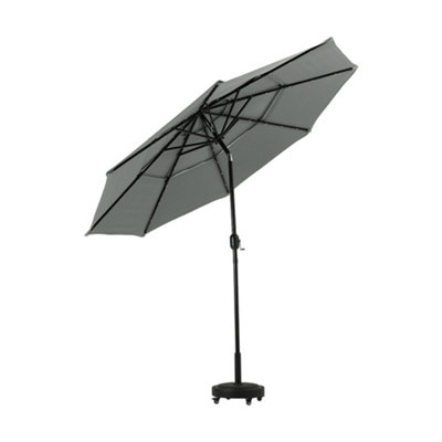 3-Tier 3M No Base Tilting Parasol with Solar Lights with Crank Handle ...