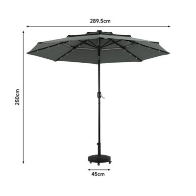 3-Tier 3M No Base Tilting Parasol with Solar Lights with Crank Handle ...