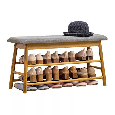 3 Tier Bamboo Shoe Storage Rack Bench with Flip-Top Hallway Entry Shoe ...