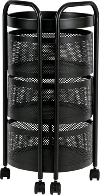 3-Tier Black Metal Rotating Kitchen Cart Multi-Tier Mesh Storage ...