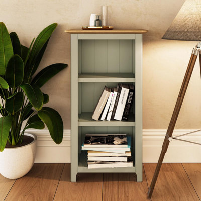 3 Tier Bookcase Assembled Display Unit Sage Green Oak Veneer Storage Rack