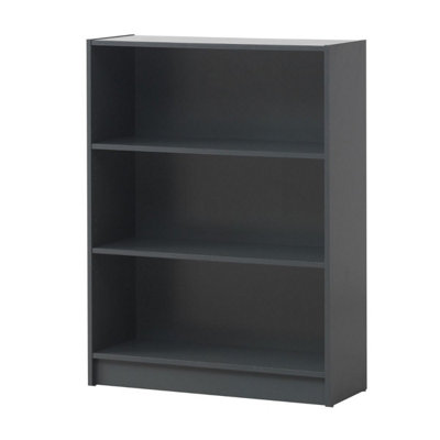 3 Tier Bookcase Wide Display Shelving Storage Unit Wood Furniture Dark Grey
