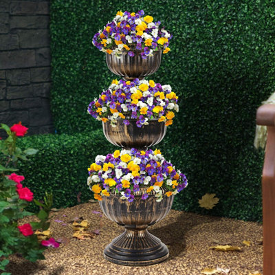 3 Tier Bronze Planter - Antique Indoor Outdoor Flower Fountain Planter ...