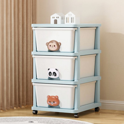 3 Tier Cartoon Animal Kids Toy Drawer Storage Organizer with Wheels ...