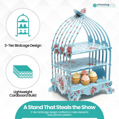 3-Tier Cupcake Stand Birdcage Theme, Blue