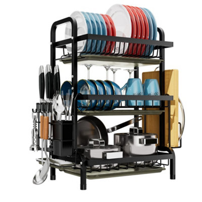 3 Tier Dish Drainer Rack, Stainless Steel Black Dish Drying Rack