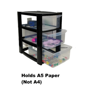 3 Tier Drawer Unit Small Black Storage Desktop Filing Unit A5 Paper ...
