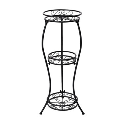 3 Tier Elegant Hollow Pattern Rust-Proof Iron Plant Stand with Foot Pads