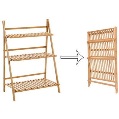 3-Tier Foldable Wooden Ladder Shelf Natural