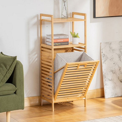 3-Tier Freestanding Bamboo Laundry Hamper Removable Basket Bag | DIY at B&Q