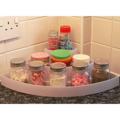 3 Tier Freestanding Corner Shelf Organiser - White Stepped Storage ...