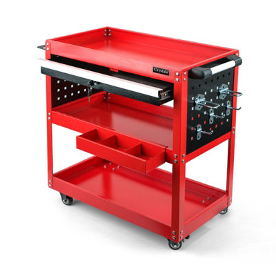 3-Tier Heavy Duty Tool Trolley Cart with Drawer Roller Cabinet for ...