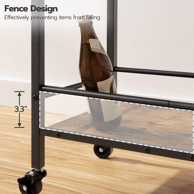 3 Tier Industrial Bar Cart Rustic Wood & Metal Rolling Kitchen Trolley ...