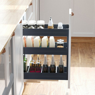 3-Tier Kitchen Bottom Pull Out Aluminium Shelf Grey 15cm W