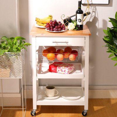 3 Tier Kitchen Trolley Storage Cart with 1 Drawer and Storage Basket at B&Q