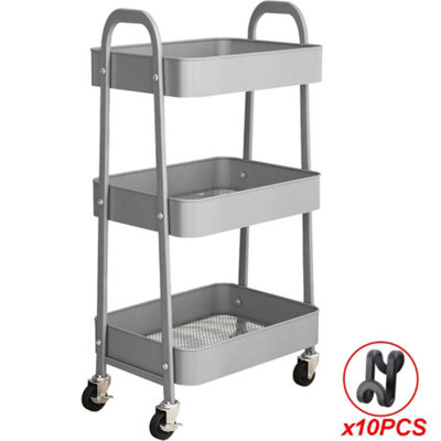 3 Tier Metal Multipurpose Wheeled Storage Tray Carts - 3 Colours Available