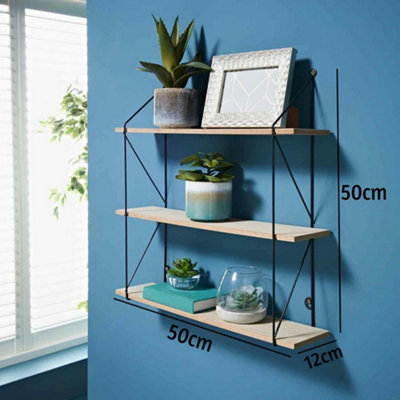 3 Tier Metal Wire Floating Wall Shelf 50 cm Wide 12 cm Deep