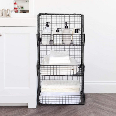 3-Tier Multi-Way Metal Wire Storage Baskets, Wall-Mountable with ...