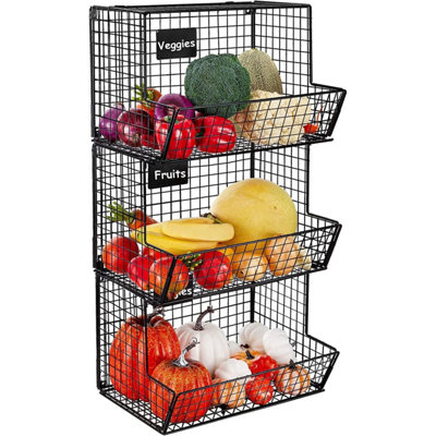 3-Tier Multi-Way Storage Baskets - Metal Wire Baskets - Wall Mounted ...