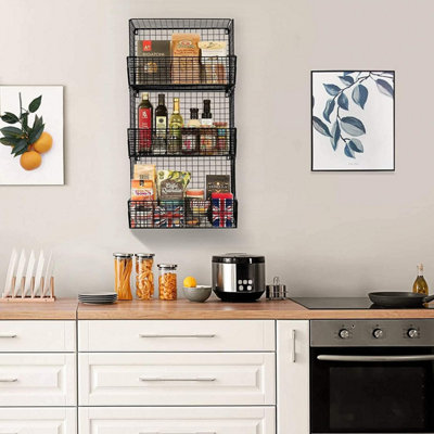 3-Tier Multi-Way Storage Baskets - Metal Wire Baskets - Wall Mounted ...