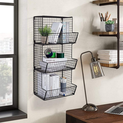 3-Tier Multi-Way Storage Baskets - Metal Wire Baskets - Wall Mounted ...