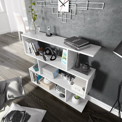 3 Tier Open Low Wide Storage Unit with Compartments, Freestanding ...