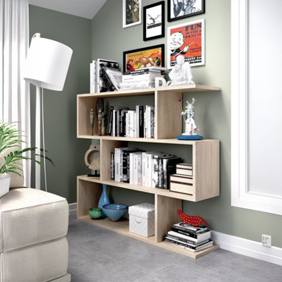 3 Tier Open Low Wide Storage Unit with Compartments, Freestanding ...