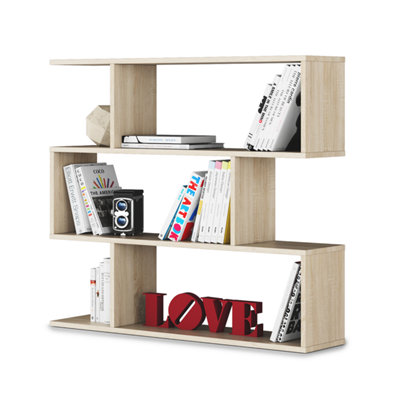 3 Tier Open Low Wide Storage Unit with Compartments, Freestanding ...