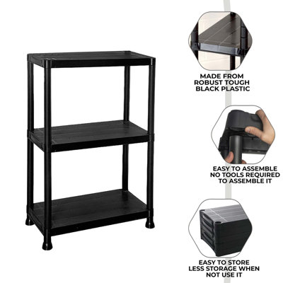 3 TIER PLASTIC STORAGE SHELVES SHELVING HOME GARAGE ORGANISER SHELF RACK