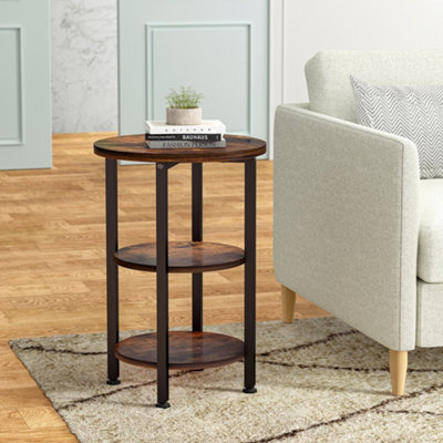 3-Tier Side Table Round Vintage Table with Storage Shelf
