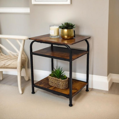 3 Tier Side Table Rustic Brown Industrial Living Room Furniture