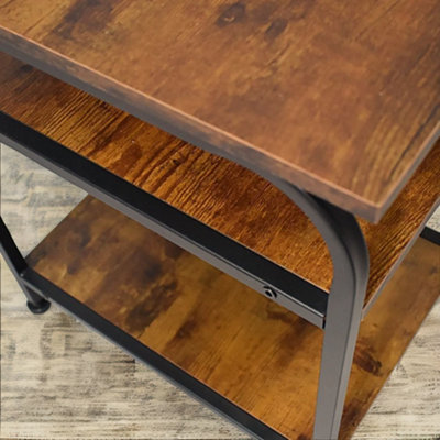 3 Tier Side Table Rustic Brown Industrial Living Room Furniture