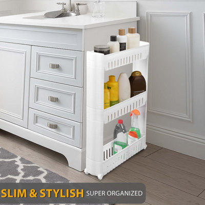 3 Tier Slim Slide Out Kitchen Trolley Storage Shelf & Organizer Rack