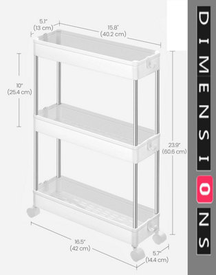 3-Tier Slim Storage Trolley with Wheels - Rolling Utility Cart for ...