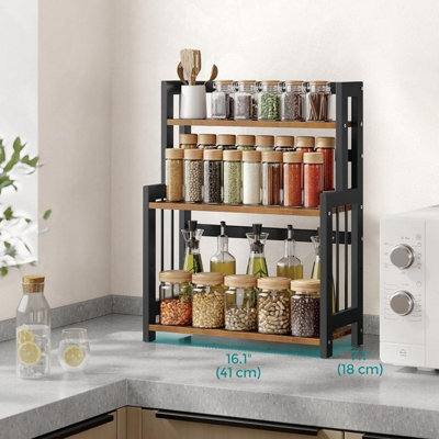3-Tier Spice Organizer, Bamboo Kitchen Storage Rack, Desktop Spice ...