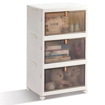 3 Tier Stackable/Foldable Plastic Storage Boxes with Lids on Wheels ...