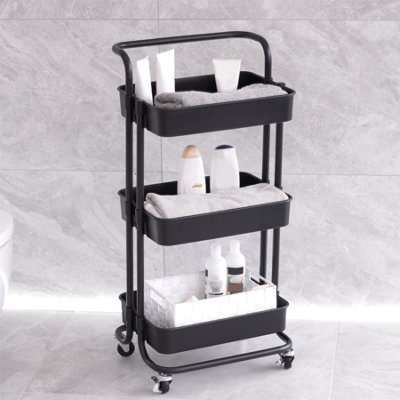 3 Tier Storage Trolley Black - Deep shelves