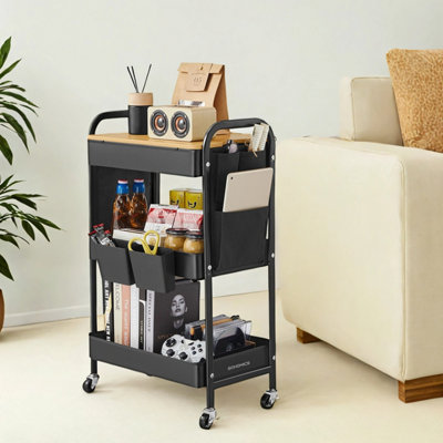 3-Tier Storage Trolley, Rolling Cart with Table Top, 2 Removable ...