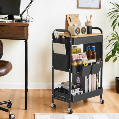 3-Tier Storage Trolley, Rolling Cart with Table Top, 2 Removable ...
