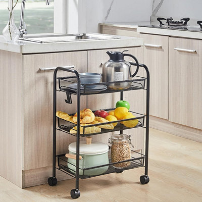 3 Tier Storage Trolley, Slide Out Rolling Utility Cart, Storage Shelf ...