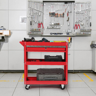 3 Tier Tool Storage Trolley on Wheels with drawers