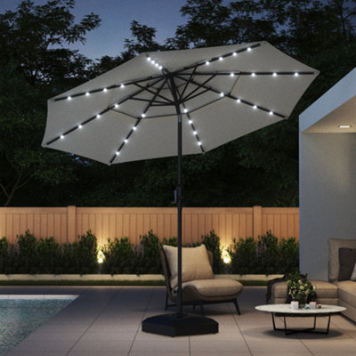 3-Tier Umbrella with Solar Lights and Fillable Patio Umbrella Stand ...