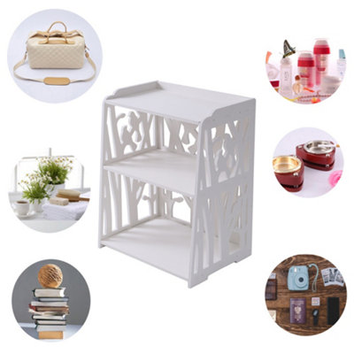 3 Tier White Bedside Table Bedroom Storage Cabinets for Bedroom