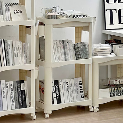 3 Tier White Multifunctional Storage Toy Storage Cart with Brakes