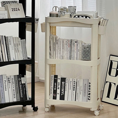 3 Tier White Multifunctional Storage Toy Storage Cart with Brakes