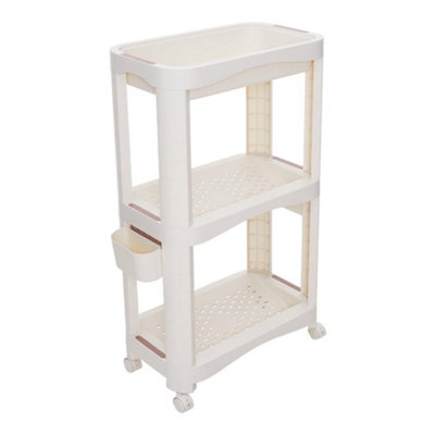 3 Tier White Multifunctional Storage Toy Storage Cart with Brakes