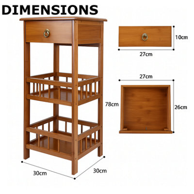 3 Tier Wooden Tall Side Table With Drawer