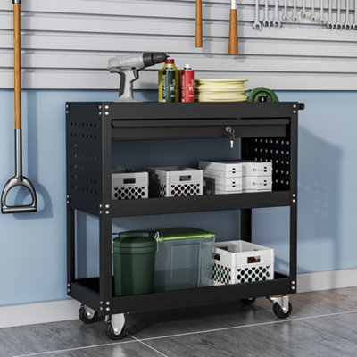 3 Tiers Black Rolling Heavy Duty Metal Workshop Tool Storage Trolley ...