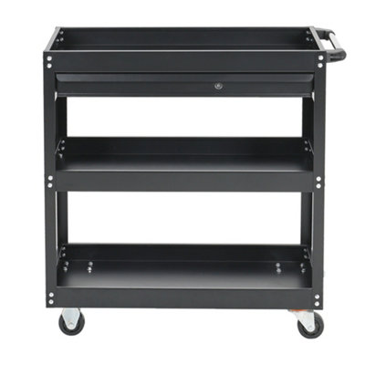 3 Tiers Black Rolling Heavy Duty Metal Workshop Tool Storage Trolley ...